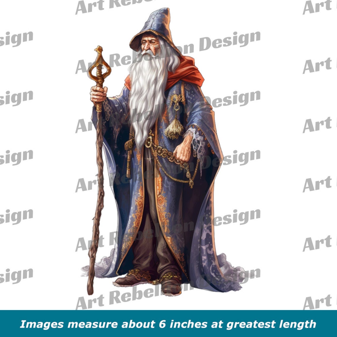 Wizard Clipart - Magical Wizard Clip Art in PNG - Instant Download for ...