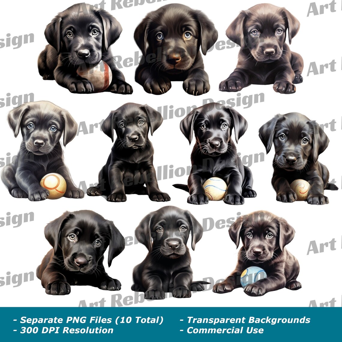 Black Labrador Puppy Clipart Cute Puppy Dog Clip Art in PNG Instant ...