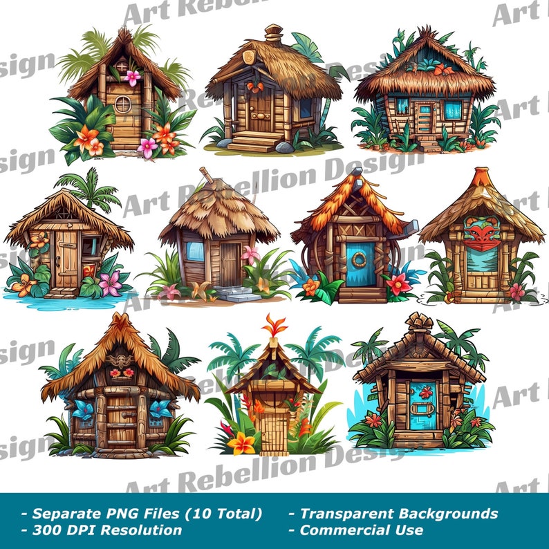 Tiki Hut Clipart - Cute Tiki Island Hut Clip Art in PNG - Instant ...