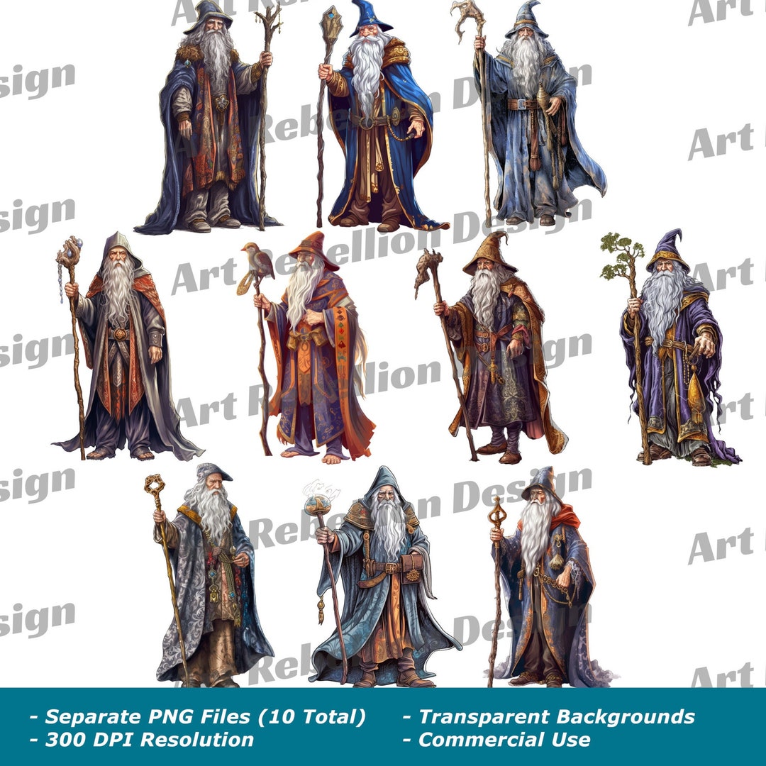 Wizard Clipart - Magical Wizard Clip Art in PNG - Instant Download for ...