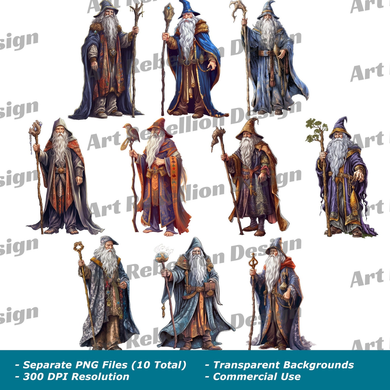 Wizard Clipart - Magical Wizard Clip Art in PNG - Instant Download for ...