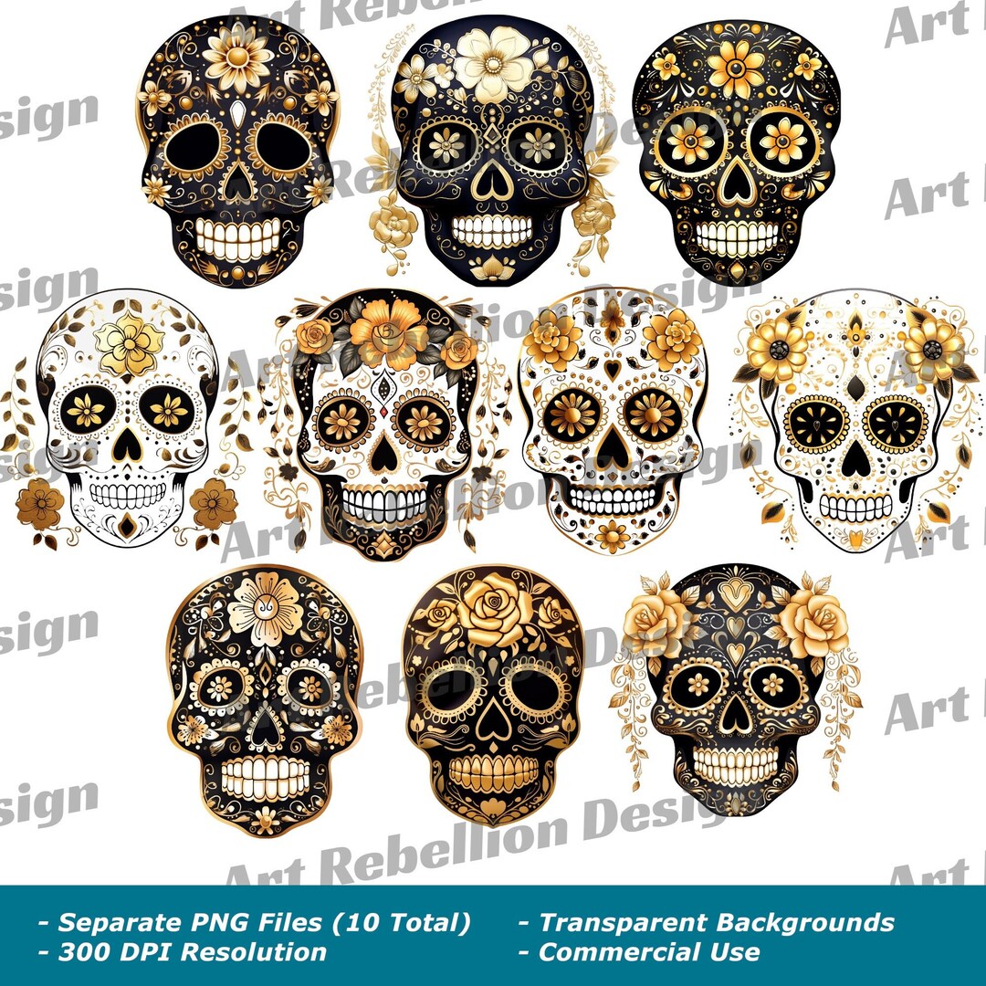 Day of the Dead Sugar Skull Clipart - Cute Sugar Skull Clip Art in PNG ...