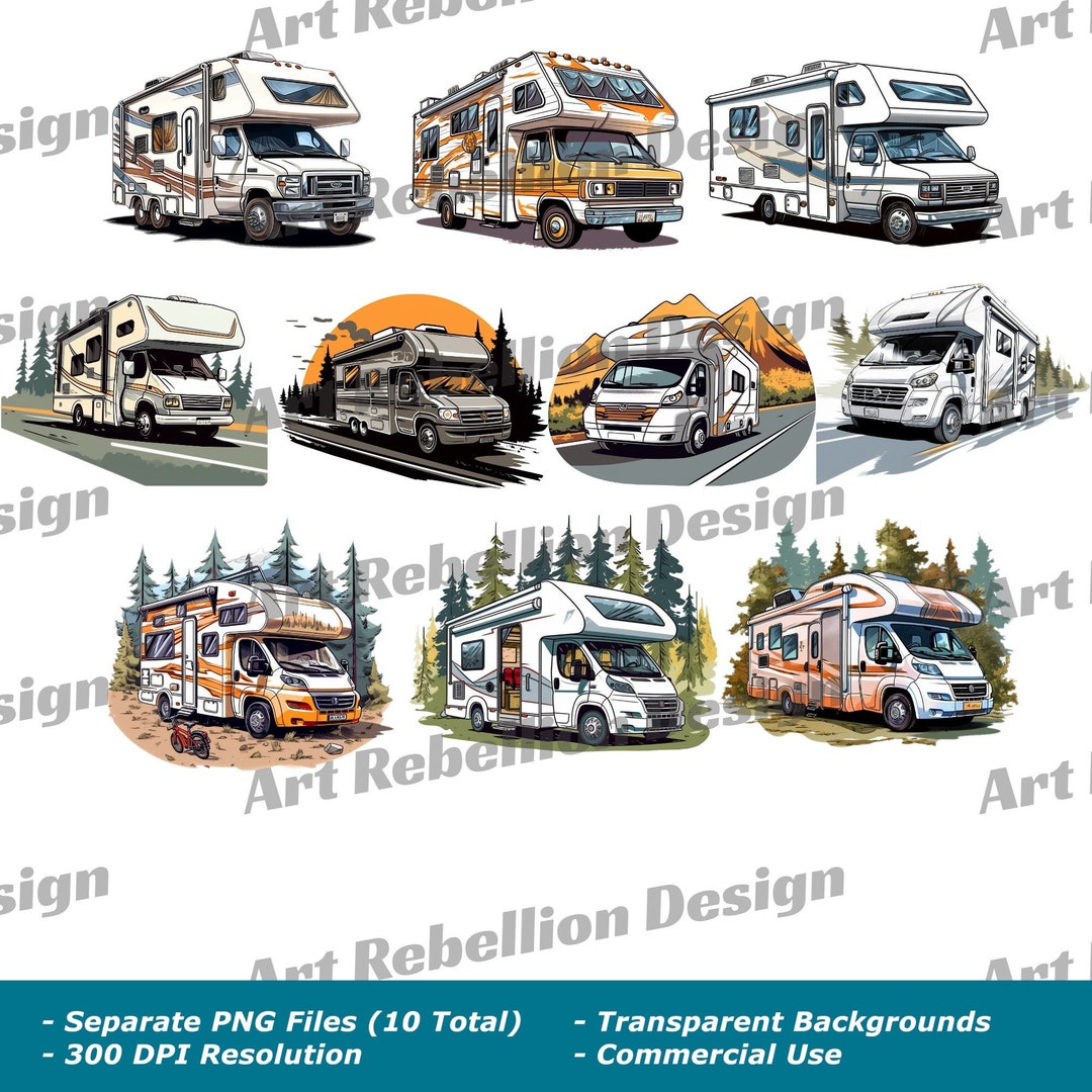 RV, Motorhome Clipart - Recreational Vehicle Clip Art in PNG - Instant Download for Commercial ...