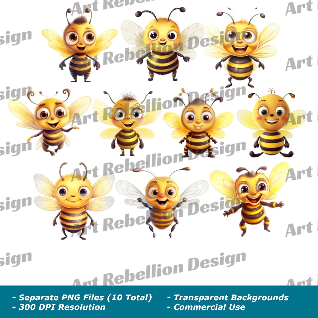 Cute Honey Bee Clipart - Cute Bee Clip Art in PNG - Instant Download ...