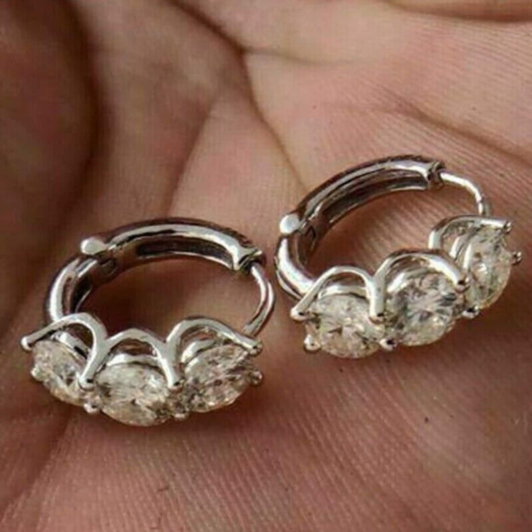 14K Solid Gold Lab Simulated Diamond Huggies White Gold Mini Hoops VVS ...