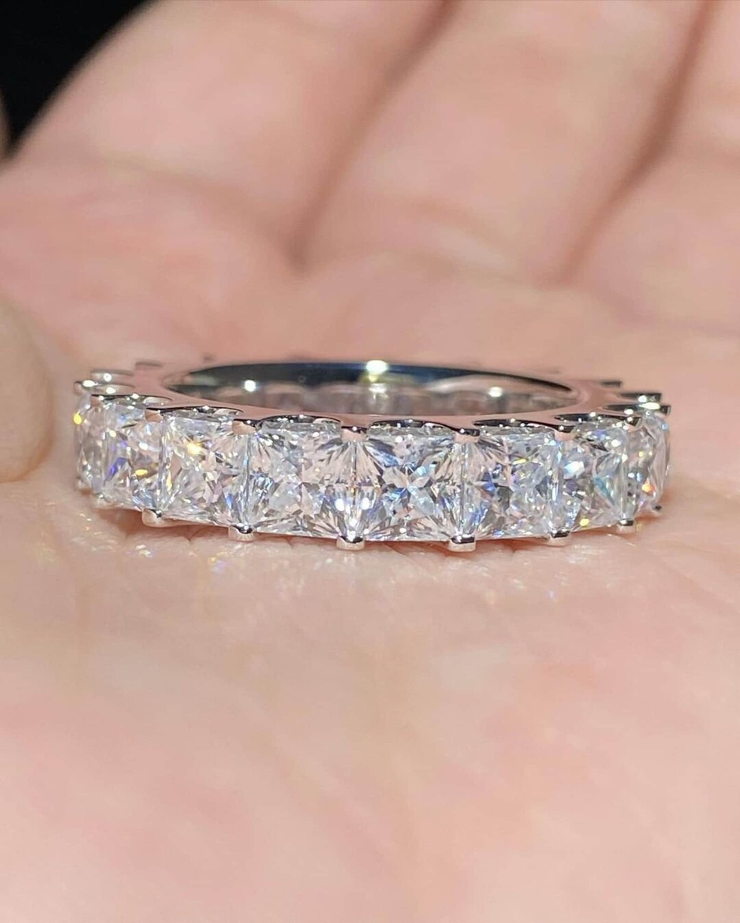 14k Gold Diamond Band Princess Cut Moissanite Wedding Band/vintage ...