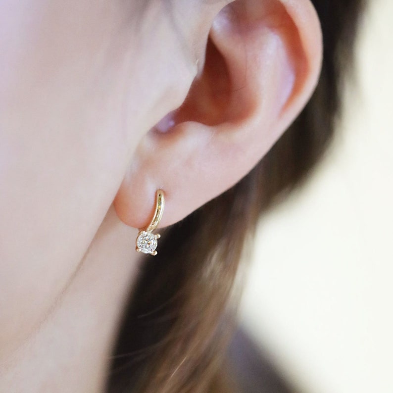 14K Solid Gold Hoop Earrings, Diamond earrings Round Brilliant ...