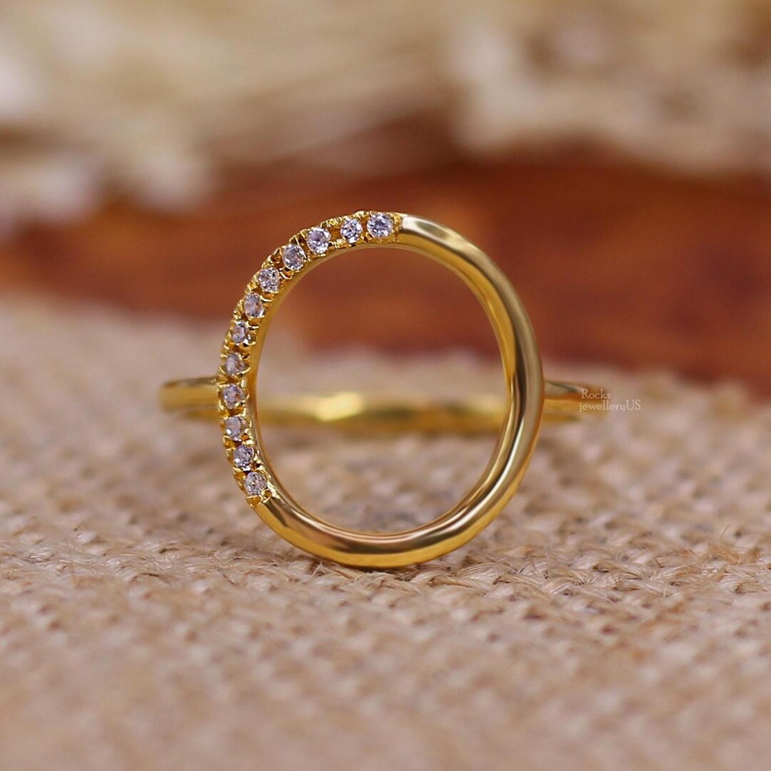 Open Orbit of Brilliance: A Unique Gold Ring Featuring a Partial Pave ...