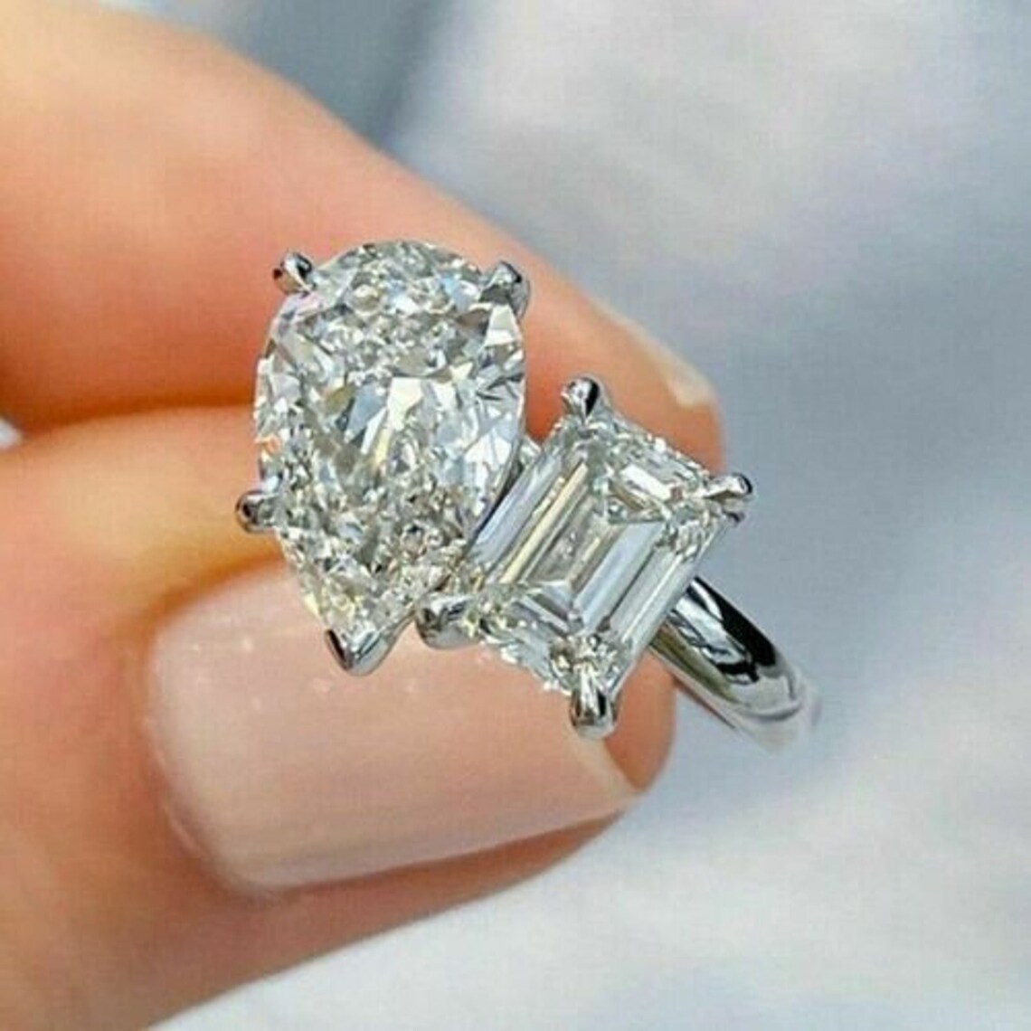 Toi Et Moi Ring Double Stone Diamond Engagement Ring 2 Stone Moissanite Wedding Ring 14k Gold ...