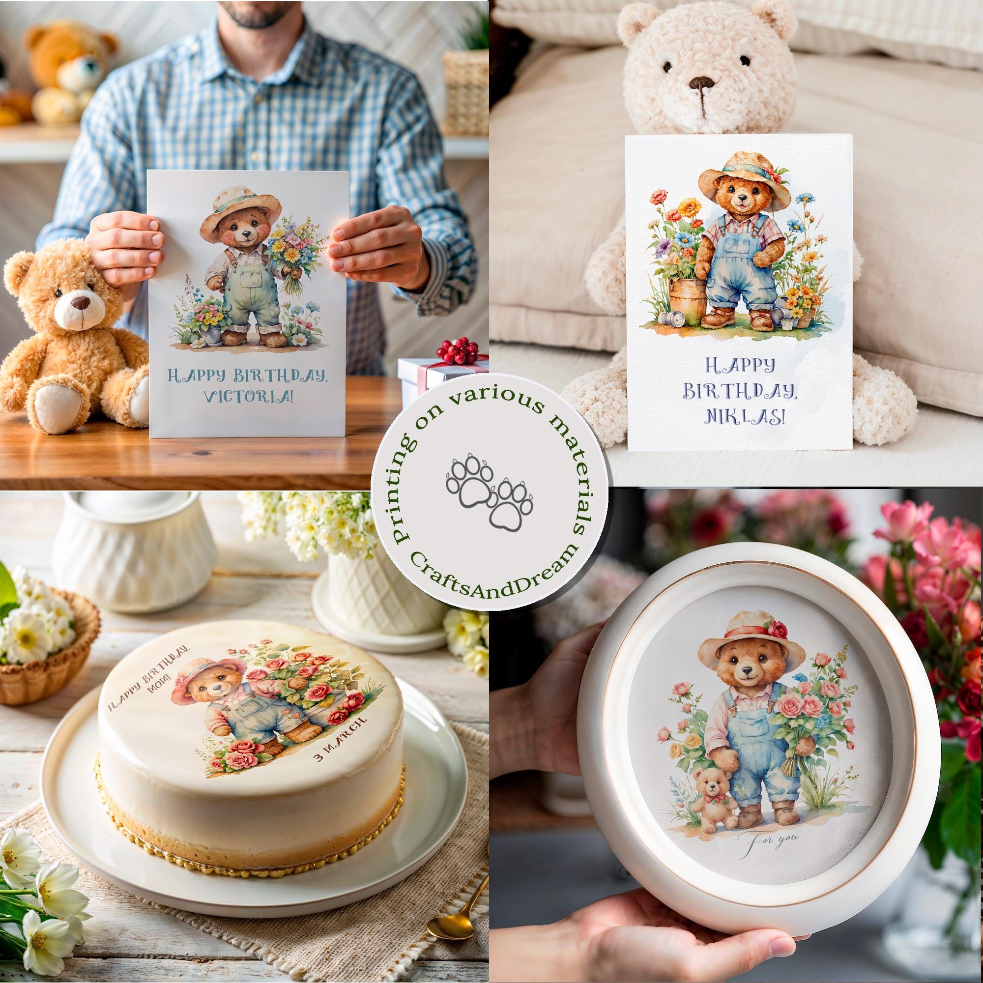 Teddy Bear With Flowers Watercolor Clipart | Cute Floral Art, Spring ...