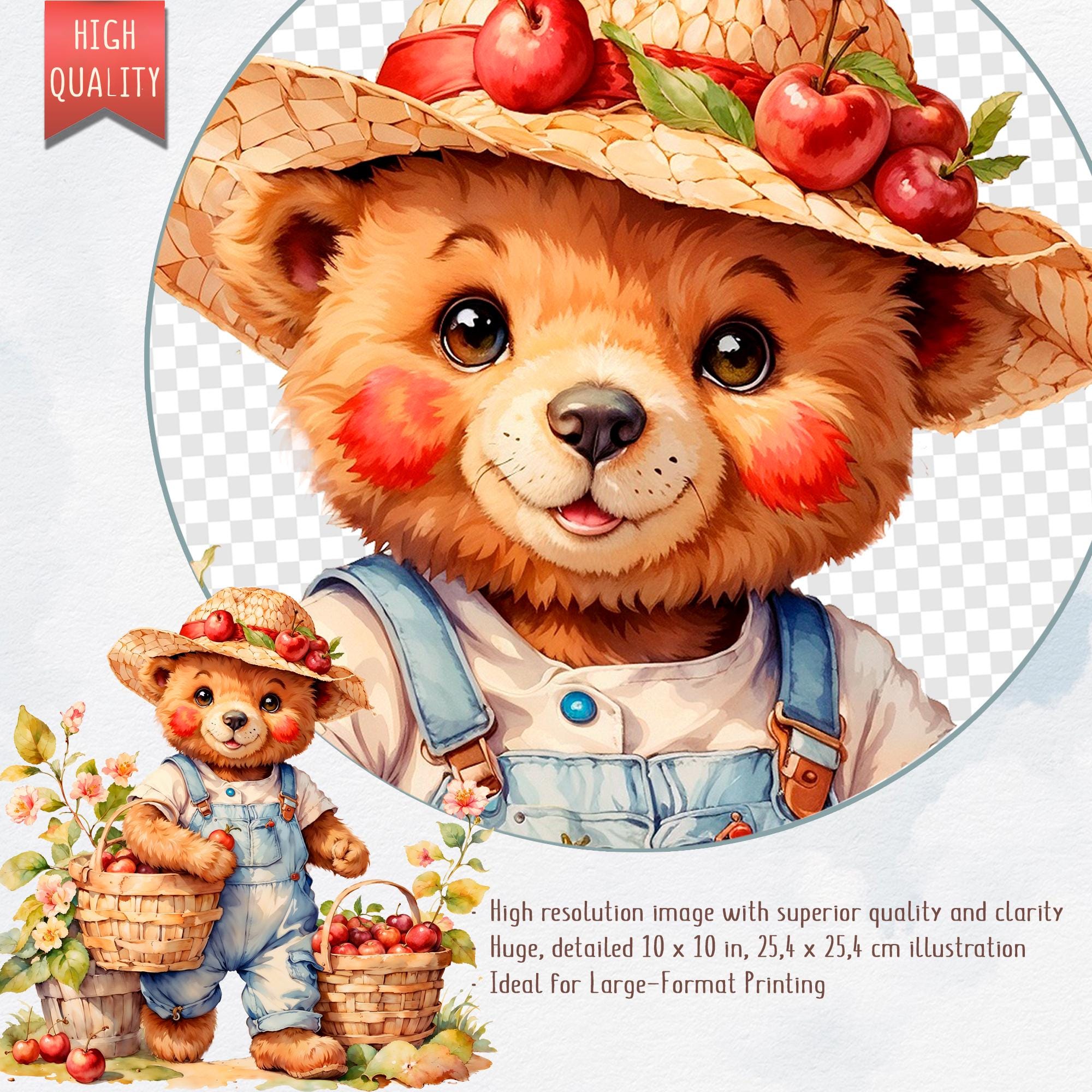 Watercolor Teddy Bear Summer Garden Clipart Cute Teddy Bear With ...