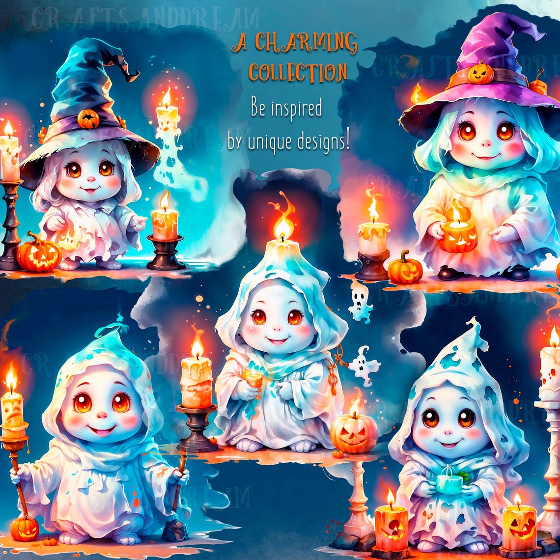 Cute Ghosts Watercolor Clipart | Halloween, Scrapbooking, Kids Art ...