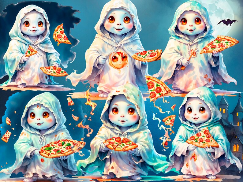 Cute Ghosts Watercolor Clipart | Halloween PNG | Kawaii Ghosts ...