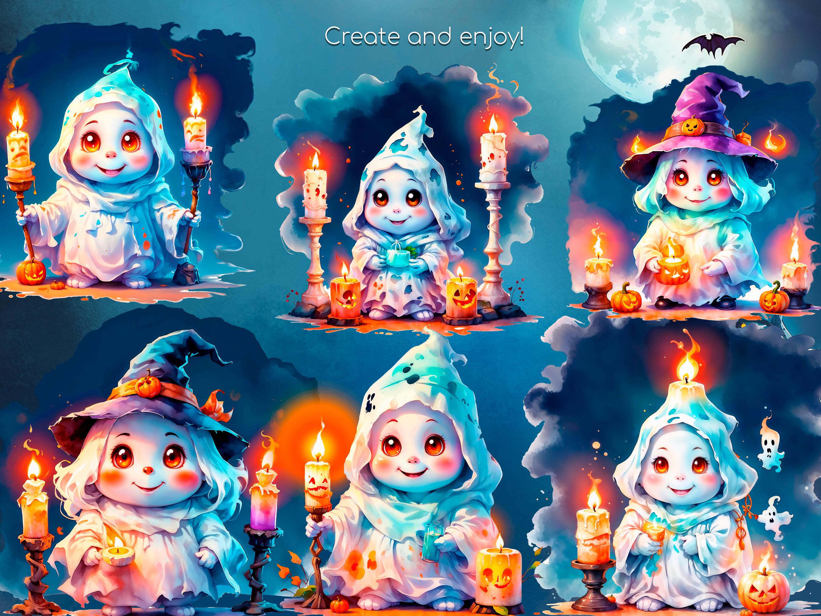 Cute Ghosts Watercolor Clipart | Halloween PNG | Kawaii Ghosts ...