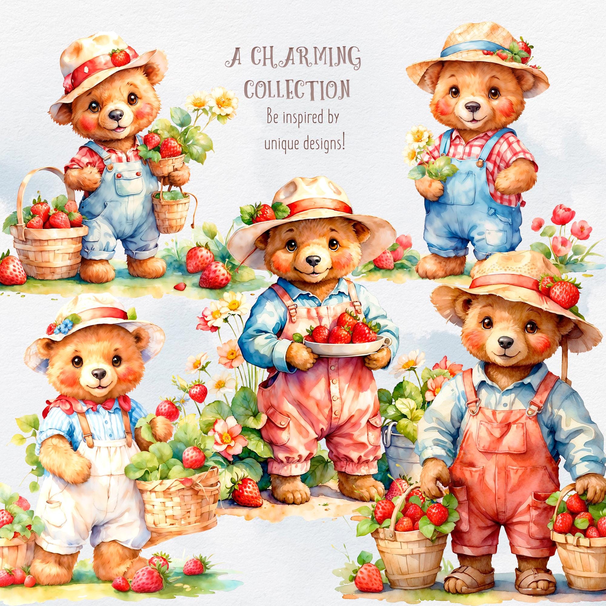 Watercolor Teddy Bear Summer Garden Clipart | Cute Teddy Bear With ...