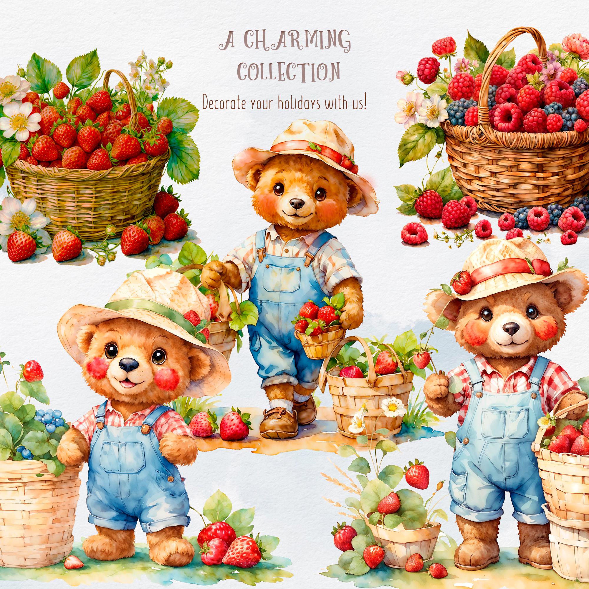 Watercolor Teddy Bear Summer Garden Clipart | Cute Teddy Bear With ...