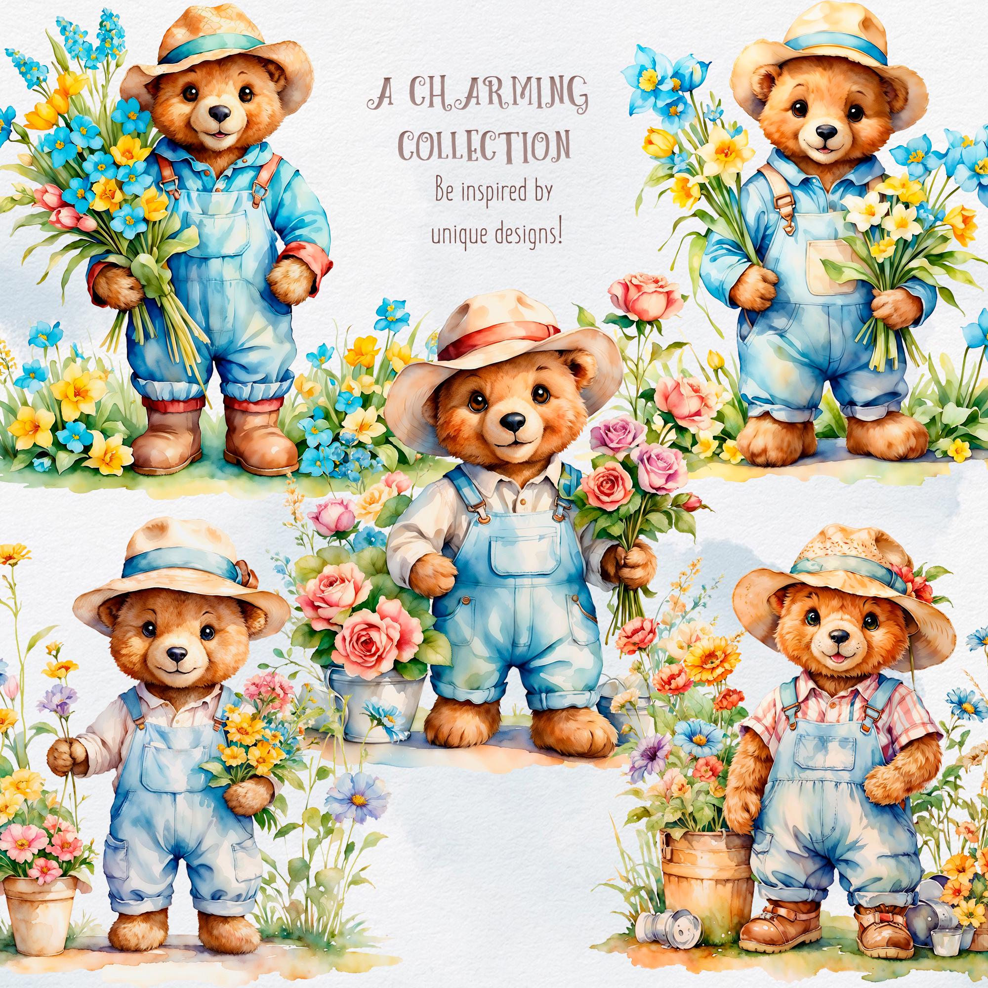 Teddy Bear With Flowers Watercolor Clipart Cute Floral Art, Spring ...