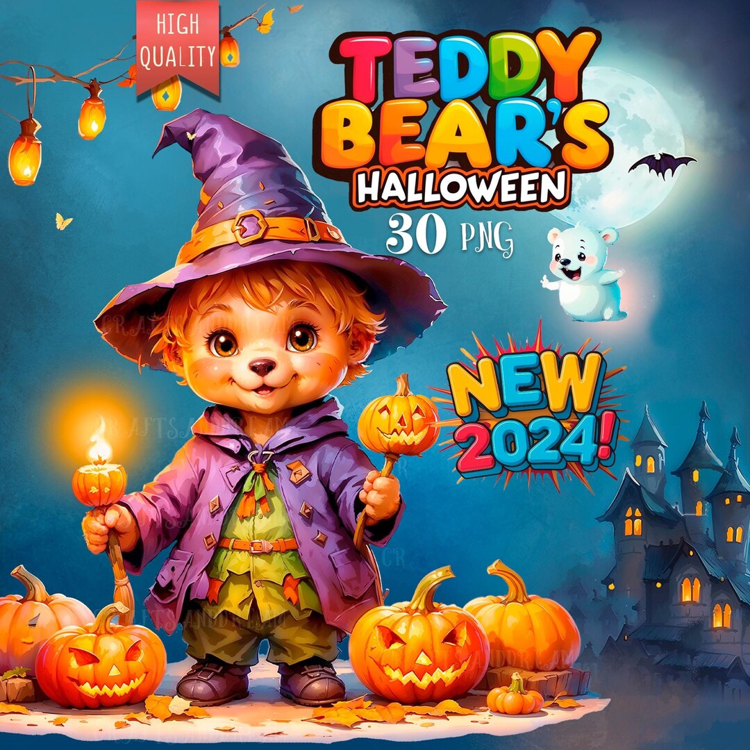 Teddy Bear Halloween Clipart Watercolor Teddy, Cute Halloween Art ...