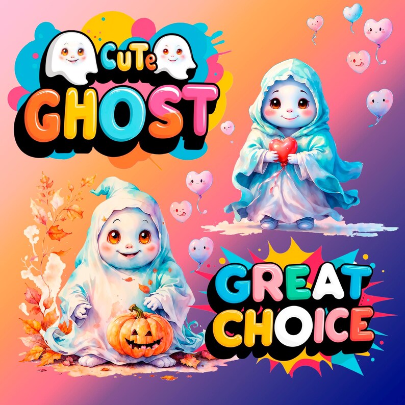 Cute Ghosts Watercolor Clipart | Halloween, Scrapbooking, Kids Art ...