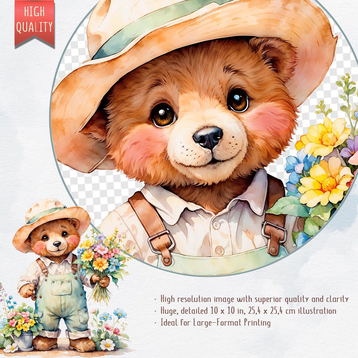 Teddy Bear With Flowers Watercolor Clipart Cute Floral Art, Spring ...