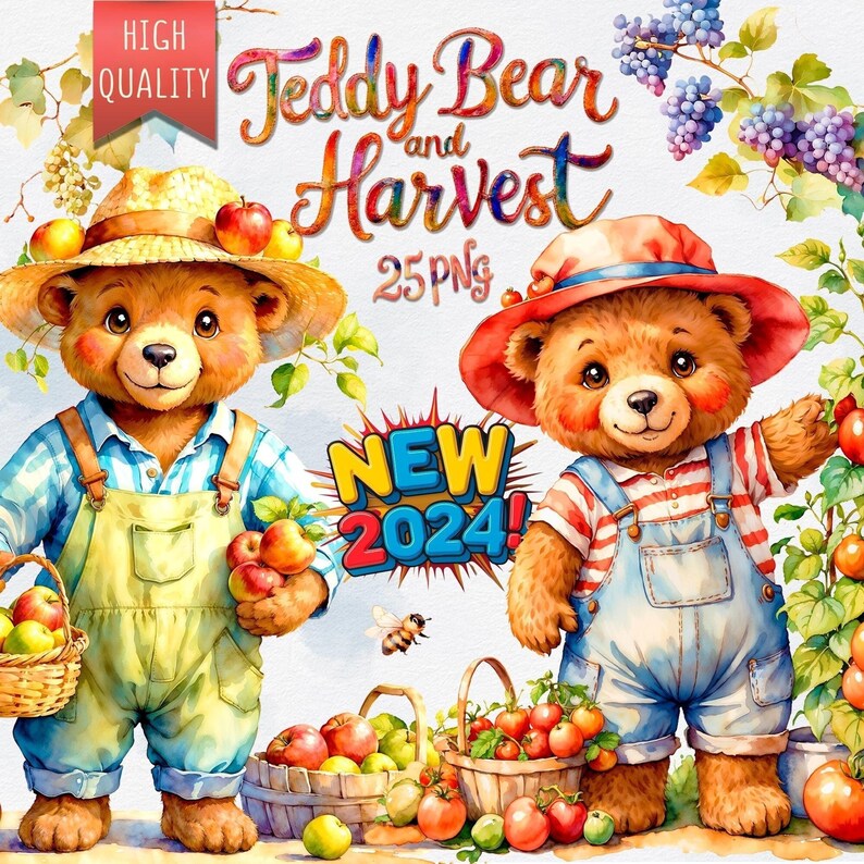 Teddy Bear Harvest Watercolor Clipart Fall, Thanksgiving, Pumpkin Patch ...
