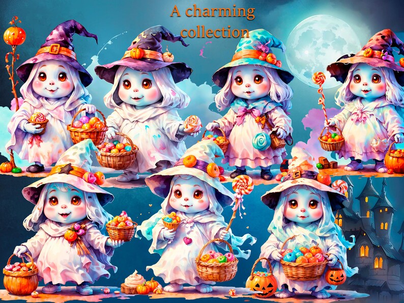 Cute Ghosts Watercolor Clipart | Halloween PNG | Kawaii Ghosts ...