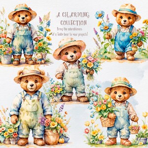 Teddy Bear With Flowers Watercolor Clipart | Cute Floral Art, Spring ...