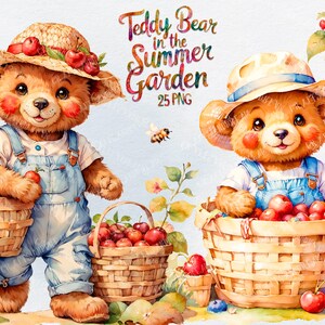 Watercolor Teddy Bear Summer Garden Clipart | Cute Teddy Bear With ...