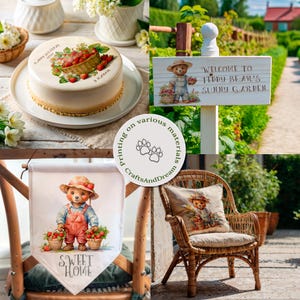 Watercolor Teddy Bear Summer Garden Clipart | Cute Teddy Bear With ...