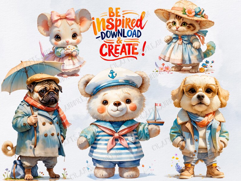 Watercolor Clipart Set -cute Animals in Cozy Clothes | Woodland_safari ...