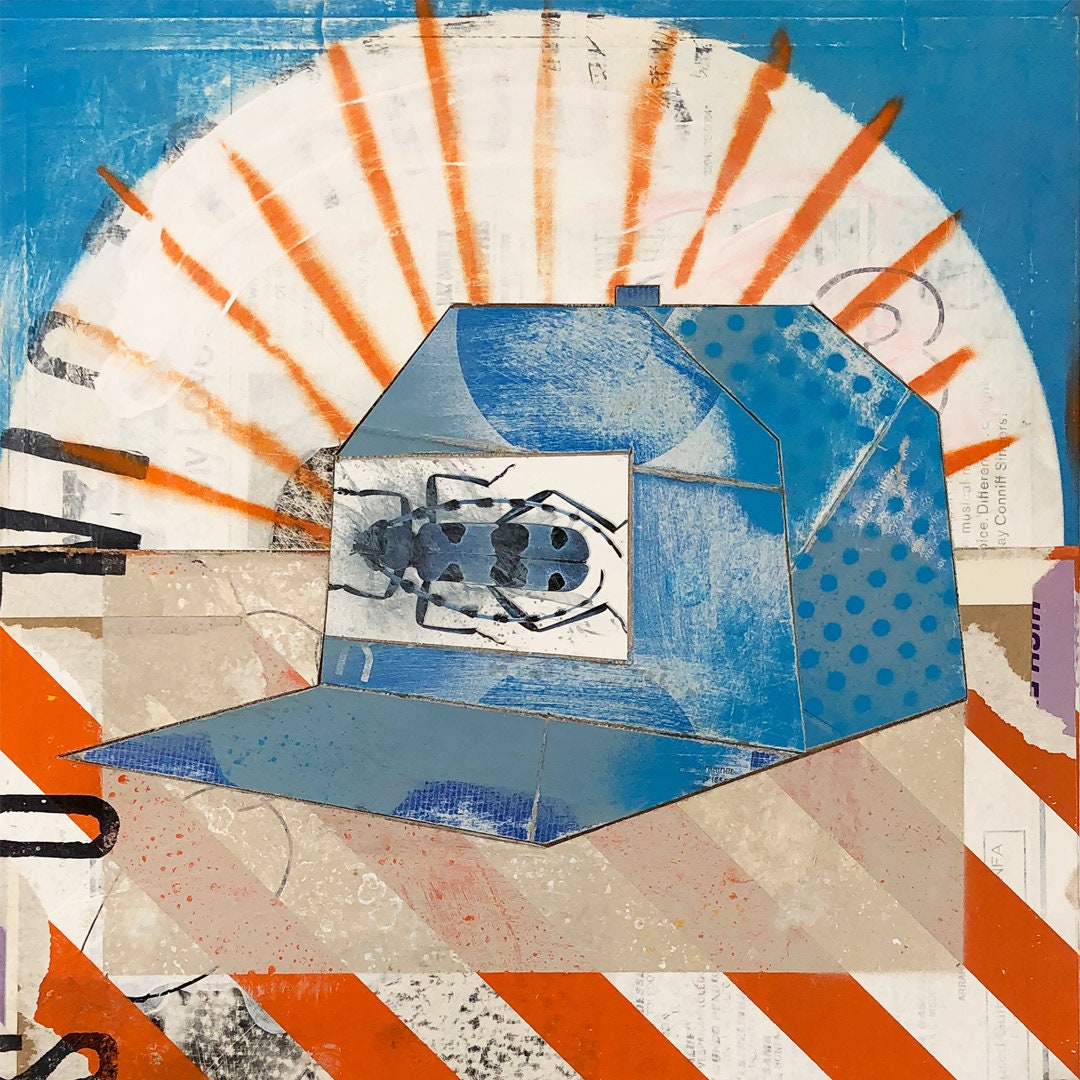 Vintage Record Album Collage Art Trucker Hat Art Original Mixed Media ...