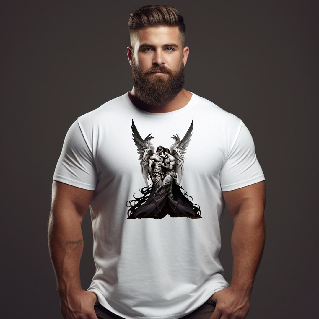Raptured Male Angels Embracing Tee LGBTQ Gay Marriage Nonbinary Angelic ...