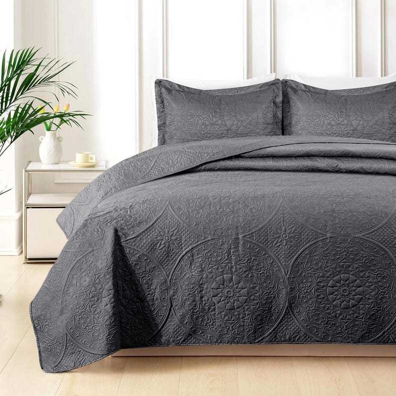 Floral Quilted Bedspread Set - Lightweight Microfiber Bed Cover - Etsy