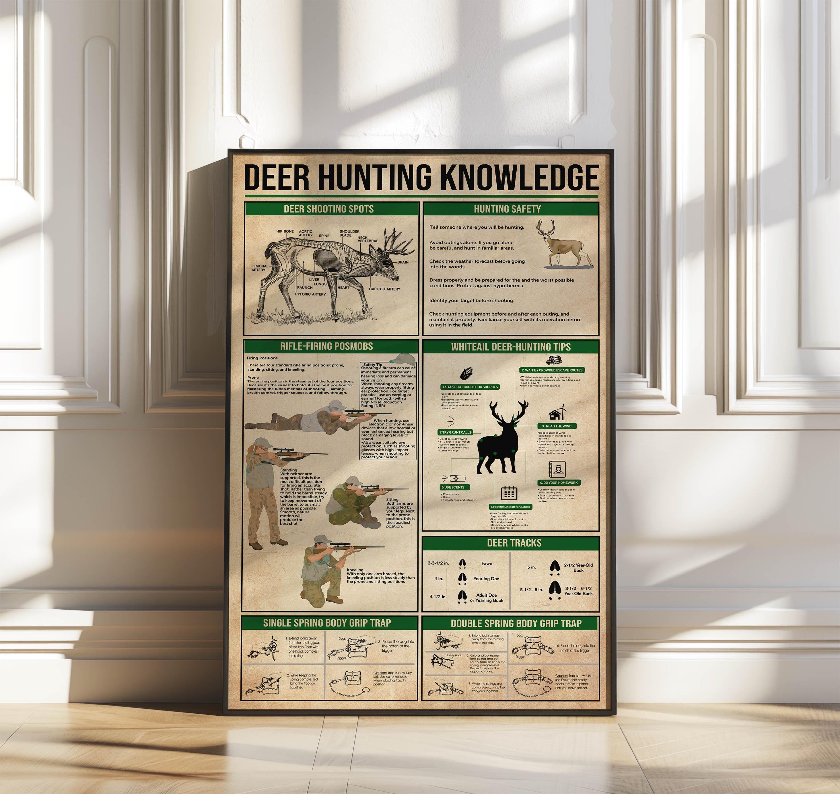 Deer Hunting Knowledge Poster, Deer Anatomy Print Hunter Guide, Deer ...