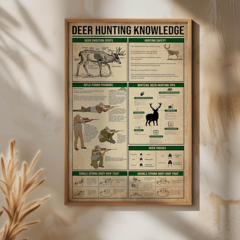 Deer Hunting Knowledge Poster, Deer Anatomy Print Hunter Guide, Deer ...
