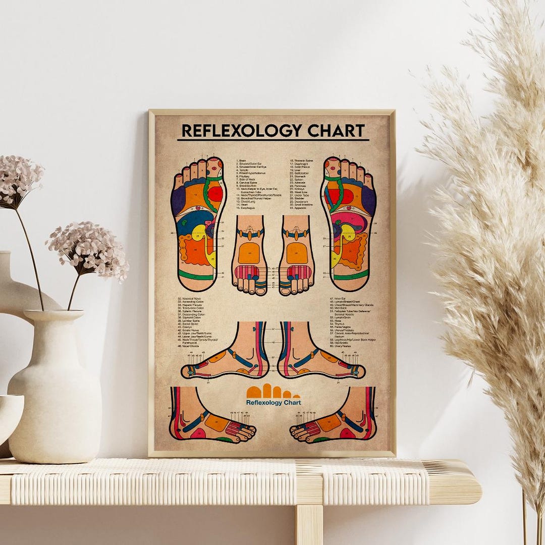 Reflexology Chart Poster, Massage Therapist Knowledge Poster, Massage Therapy Reflexology Chart ...