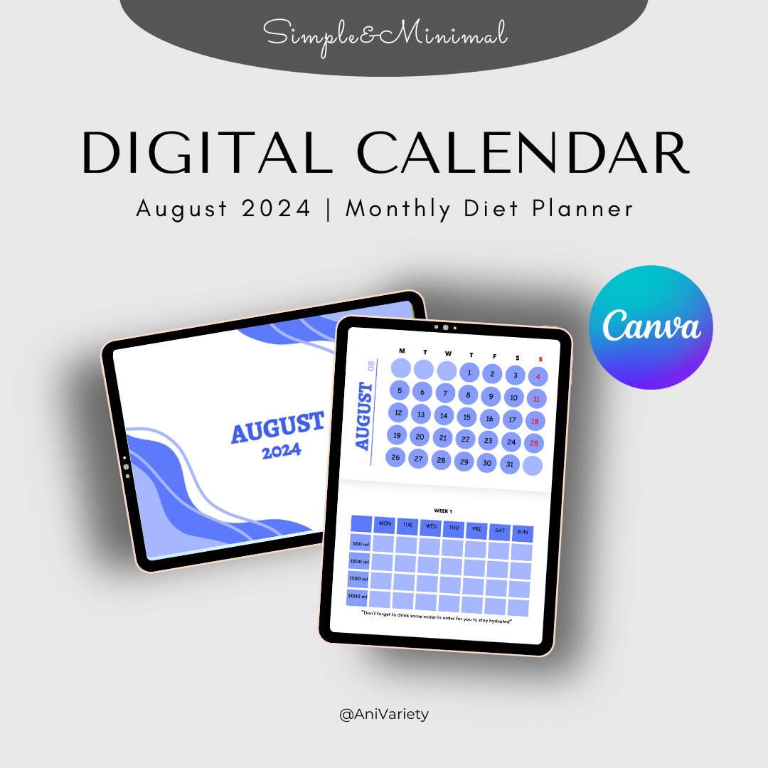 MONTHLY DIET PLANNER 2024 august 2024 Blue - Etsy