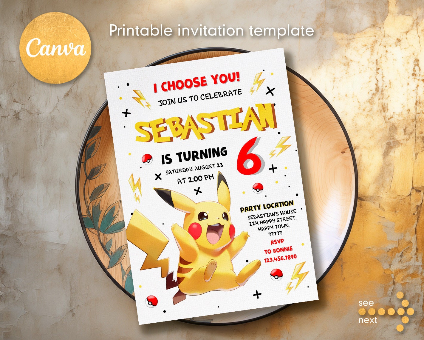 Invitación de cumpleaños de Pokemone, invitación editable, invitación ...