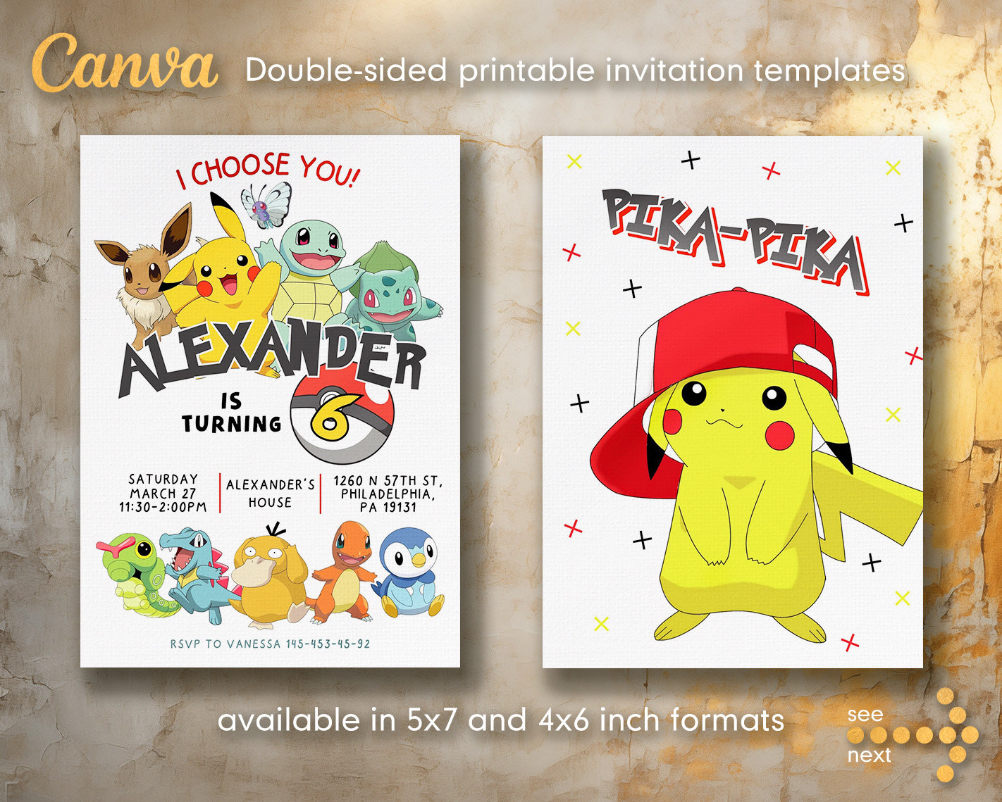 Invitación de cumpleaños de Pokemone, invitación editable, invitación ...