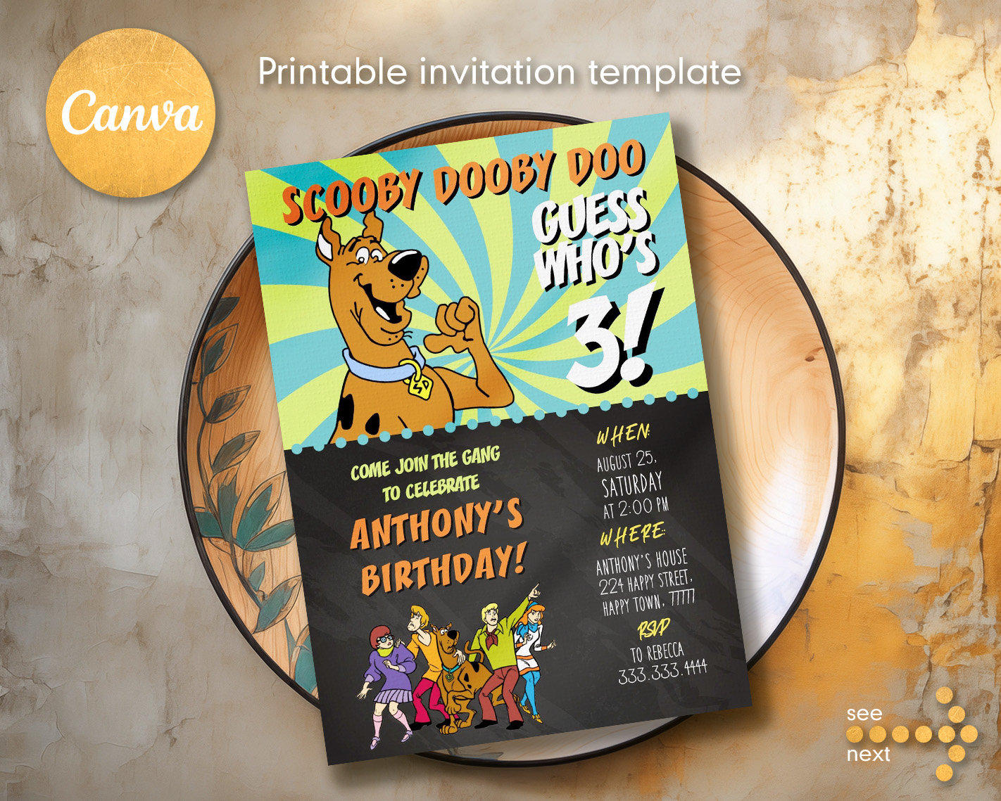 Printable Birthday Invitation, Scooby Doo Invitation, Editable Invite ...