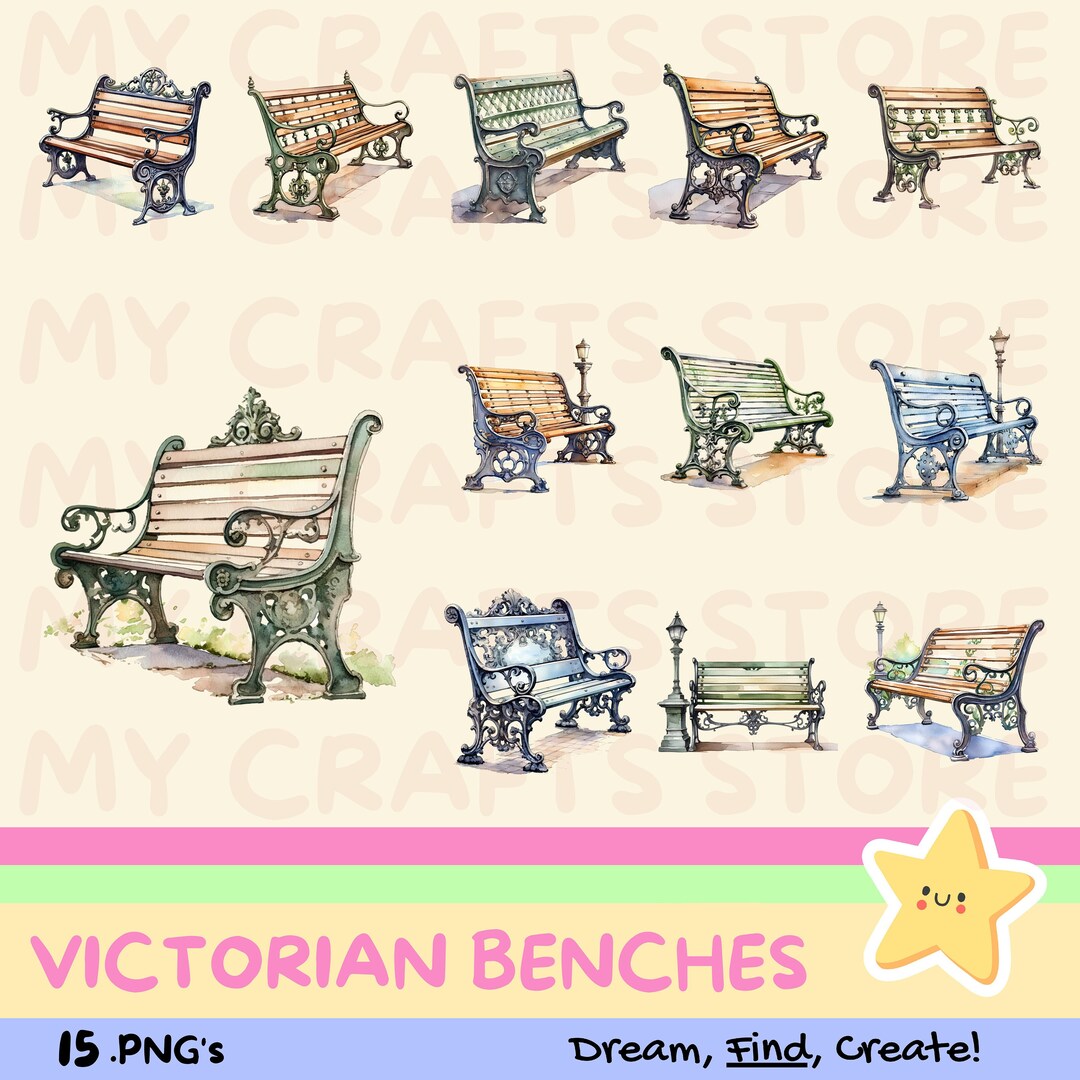 Victorian Benches Clipart Clipart Clipart Download INSTANT - Etsy UK