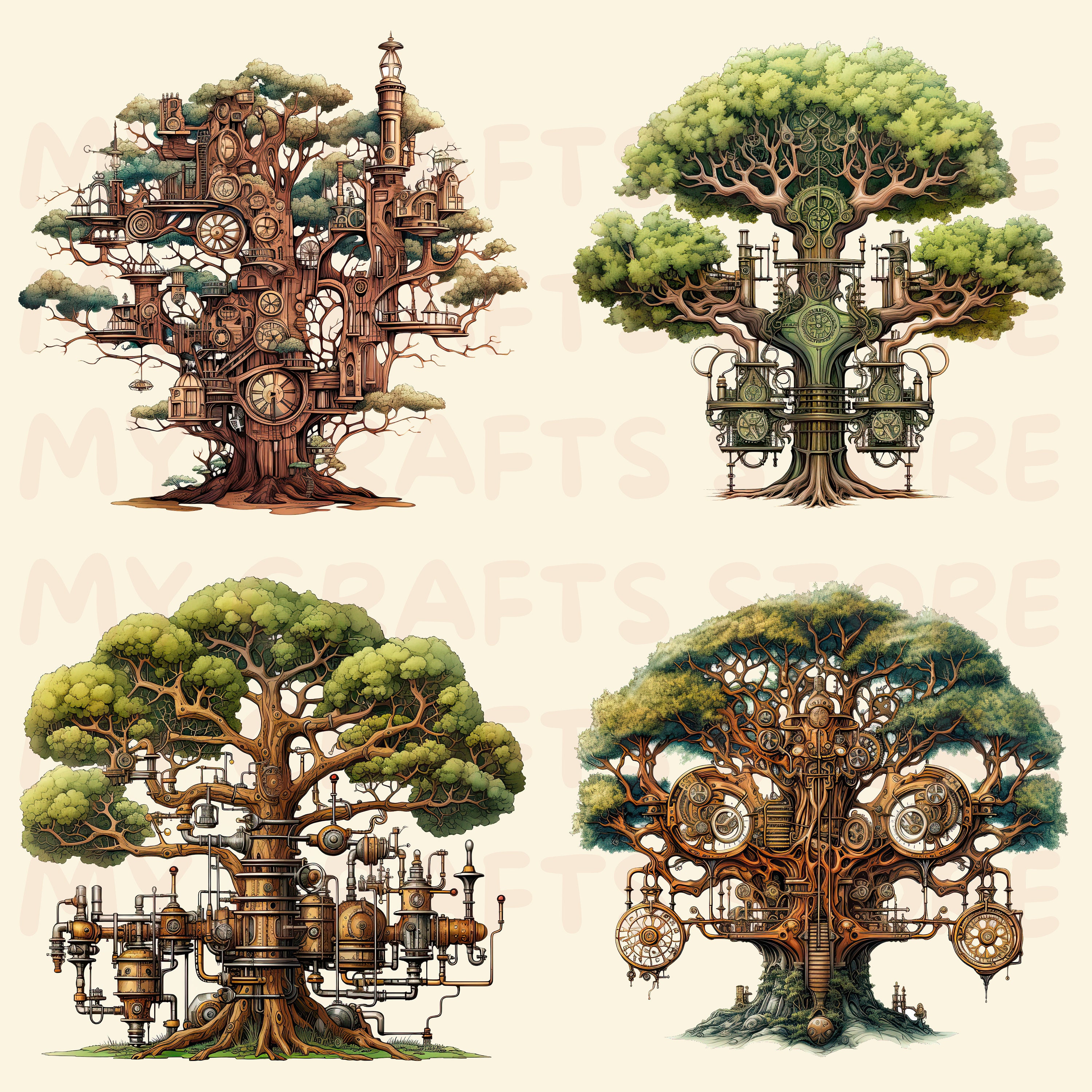 Steampunk Trees Clipart Clipart Clipart Download INSTANT - Etsy