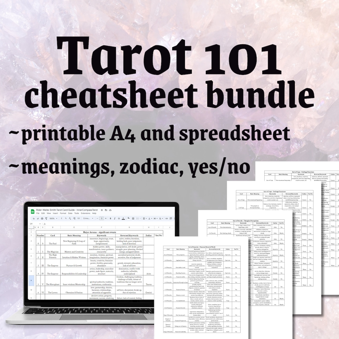 Easy Tarot Cheat Sheet Bundle Learn Tarot Guide, Tarot for Beginners ...