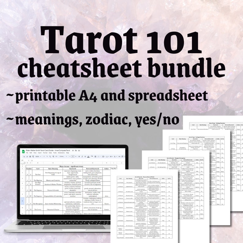 Easy Tarot Cheat Sheet Bundle Learn Tarot Guide, Tarot for Beginners ...