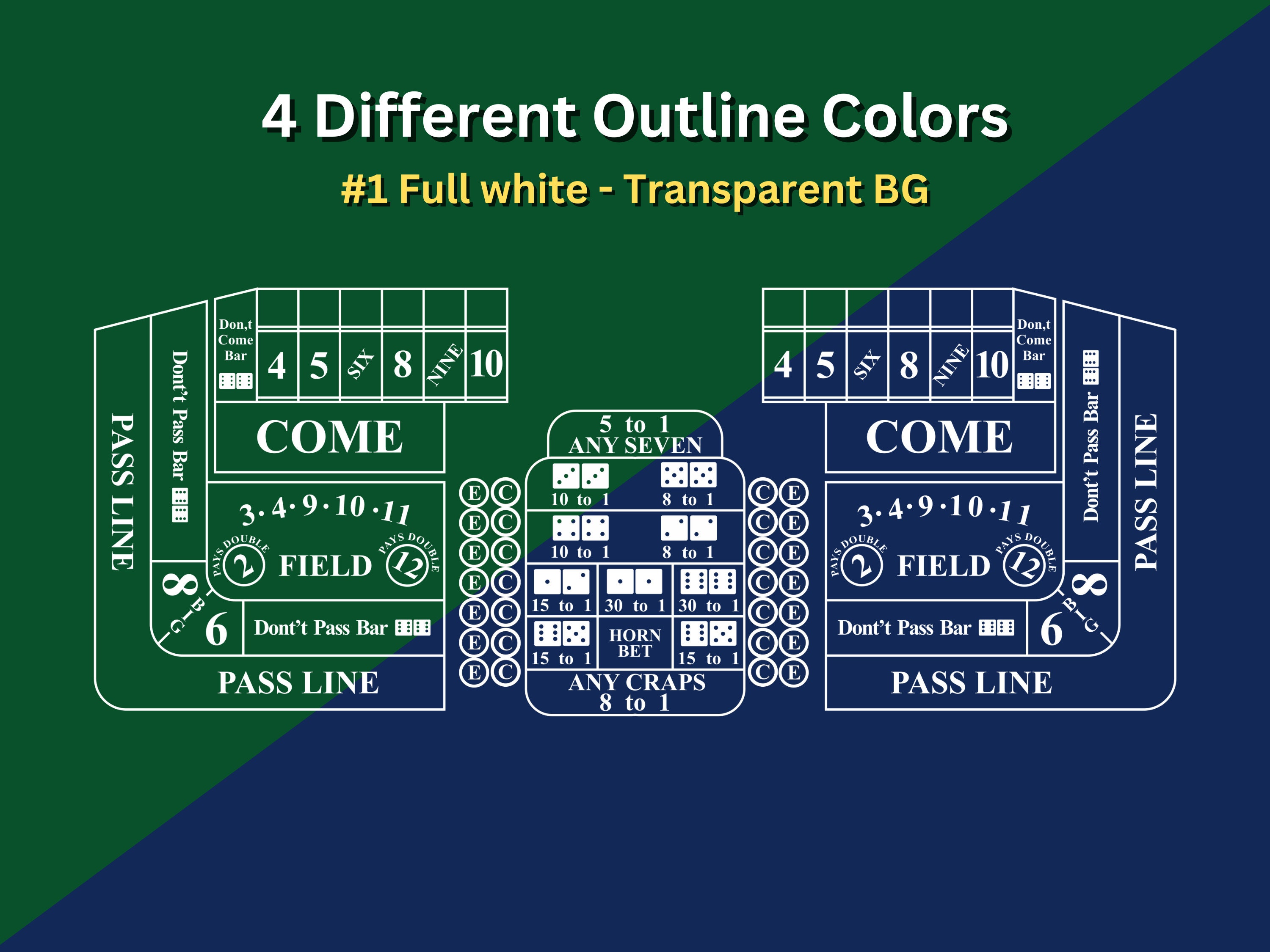 Craps Table SVG Layout Casino Table Games Dice Full Table Mat Layout ...
