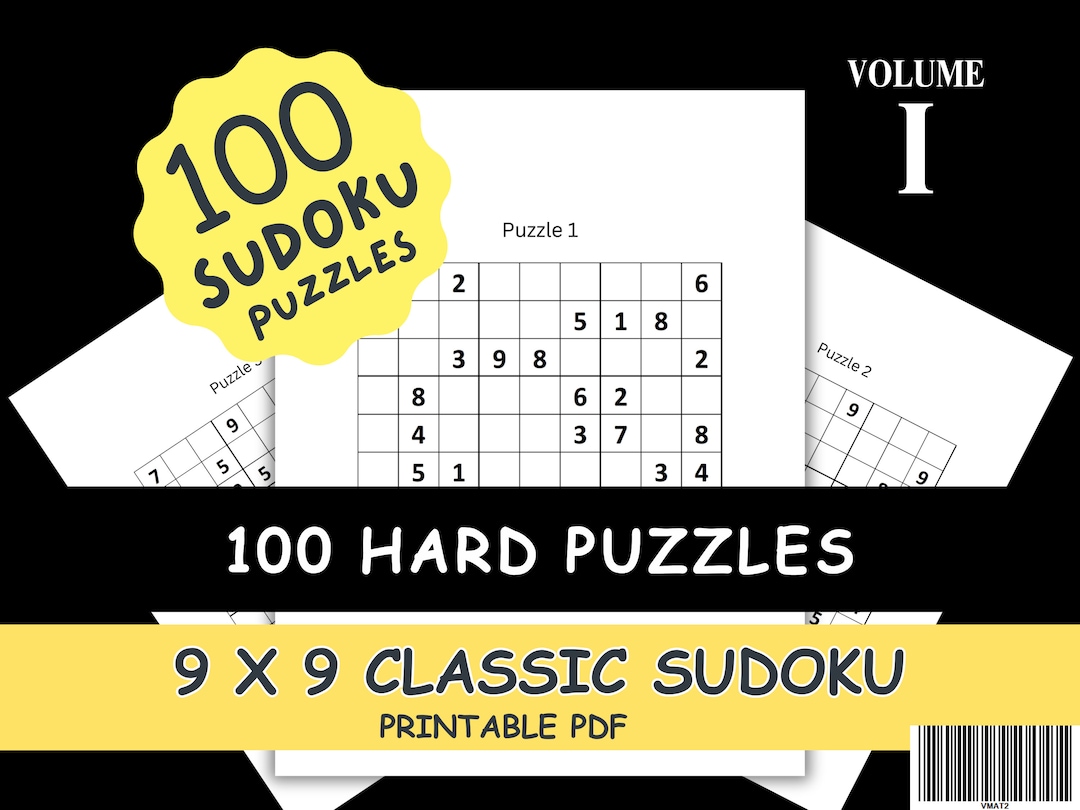 Classic Sudoku Puzzles V1 Printable | 100 Puzzles PDF Hard 9X9 Classic ...