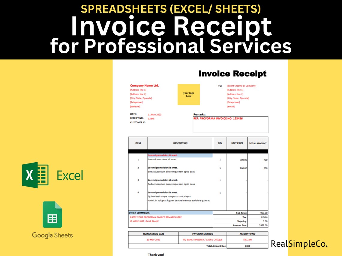 Invoice Receipt Template for Professional Services | Receipt Template ...