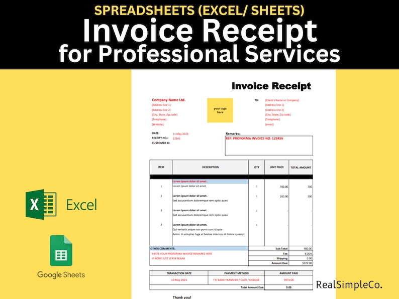 Invoice Receipt Template for Professional Services | Receipt Template ...