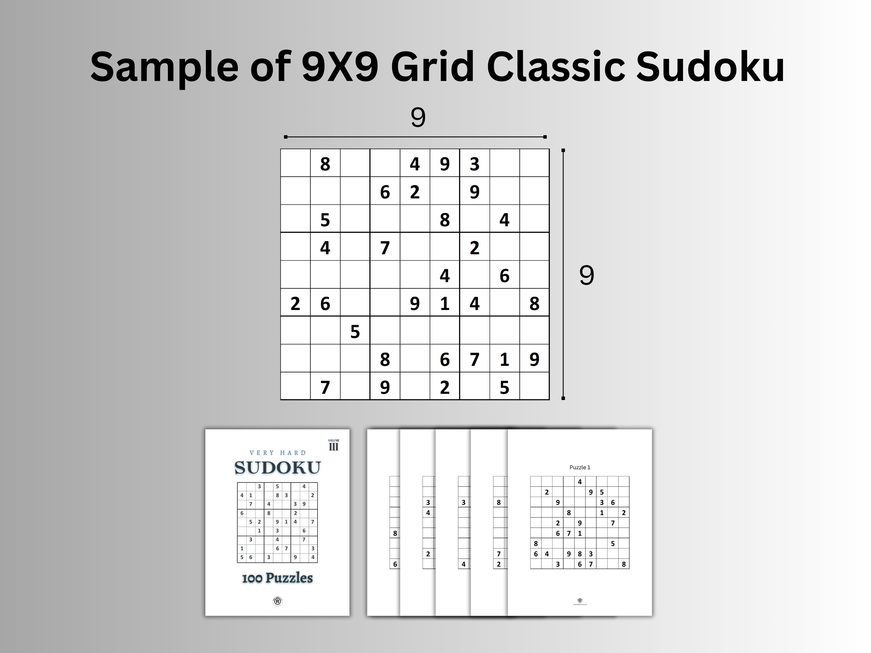 Very Hard Sudoku Puzzles: 100 Printable 9x9 Grids (volume 3) (PDF) - Etsy