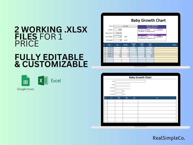 Baby Growth Chart Log Spreadsheet Printable Template | Track Your Baby ...
